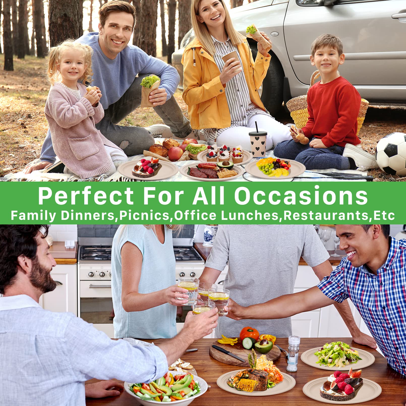 50 Pack Oval Paper Plates,100% Compostable Paper Plates,12 inch Paper Plates Heavy Duty,Disposable Paper Plates,Natural Bagasse Unbleached Eco-Friendly Sugarcane Plates for BBQ Party Picnic Gathering