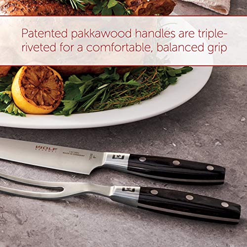 WOLF GOURMET Carving Knife and Fork Set, Ergonomic for Comfort and Control, Forged High-Carbon Stainless Steel, Durable (WGCU211S)