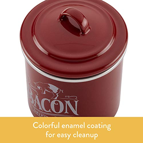 Ayesha Curry Home Collection Nonstick Cookware Pots and Pans Set, 9 Piece, Sienna Red & Ayesha Curry Enamel on Steel Bacon Grease Can/Bacon Grease Container - 4 Inch, Red