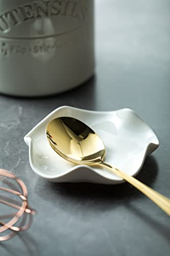 Cute Spoon Rest for Stove Top, Ceramic Spoon Holder for Kitchen Counter, 5.3 Inches Coffee Spoon Holder Utensil Rest, Cooking Gifts for Housewarming, Wedding, White