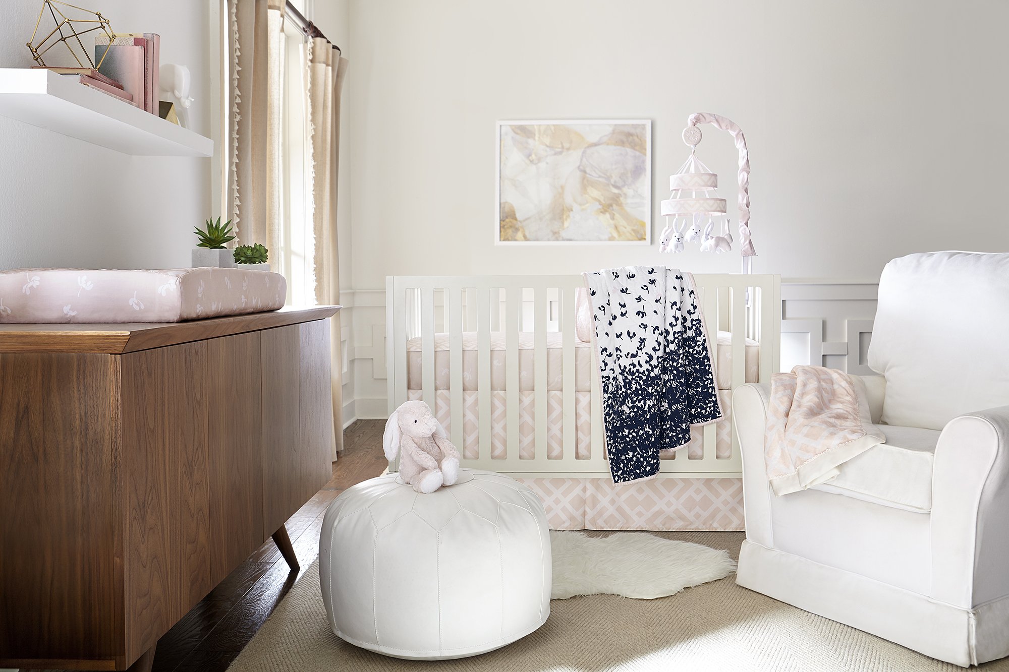 Ivanka Trump Wildflower Collection: Contoured Diaper Pad Cover for Diaper Changer - Trellis Pattern in White and Pink
