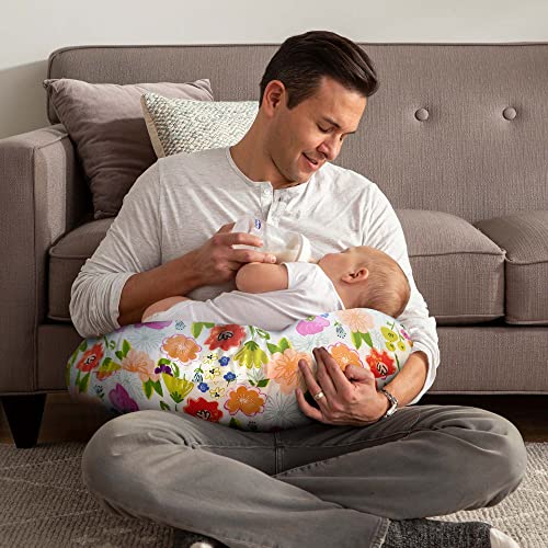 Boppy Original Support Nursing Pillow, Multicolor Spring Flowers, Ergonomic Breastfeeding, Bottle Feeding, and Bonding, Firm Hypoallergenic Fiber Fill, Removable Cover, Machine Washable