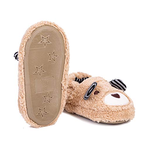 AyFUN Toddler Boy's Cartoon Bear Slipper Beige US 11-12
