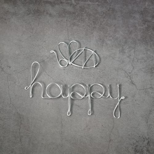 Camellia Bees Bee Happy Wire Wall Art - Bumble Bee Wall Decor - Wire Art - Wire Words - Bee Gift - Bedroom Inspo - Wire Sign (Silver)