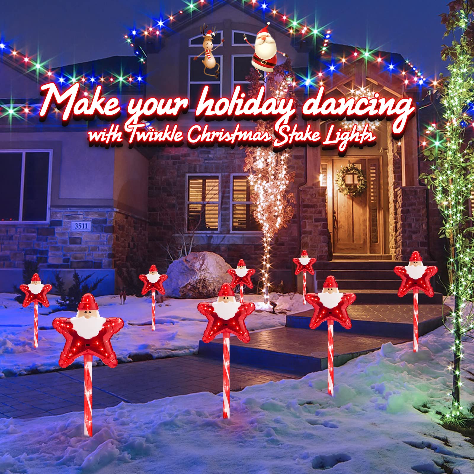 Brightown Christmas Decorations Pathway Lights Outdoor - 23 inches 124 LED Santa Candy Cane Lights Lighted Waterproof for Holiday Garden Lawn Yard Sidewalk Walkway Markers, 4 Pack