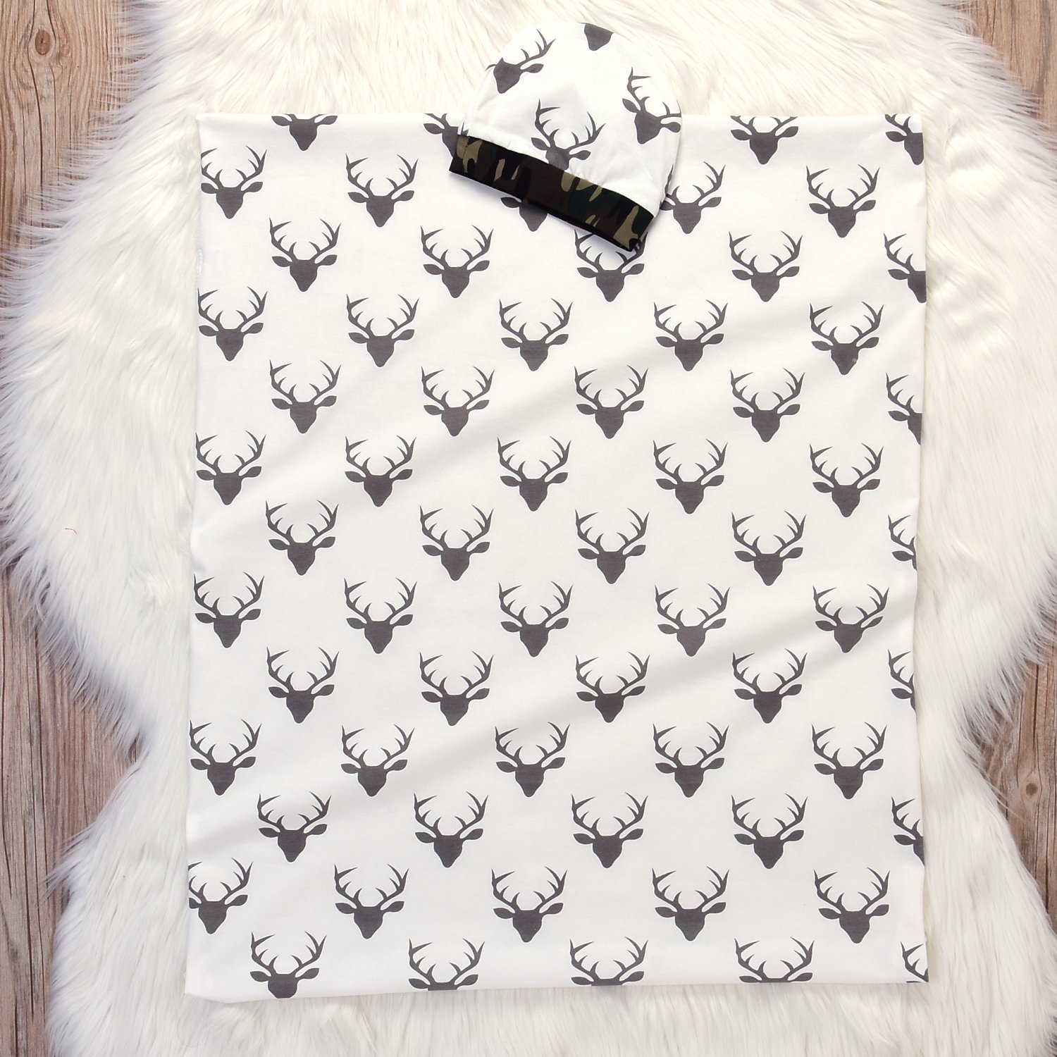 IWOKA Soft Newborn Baby Deer Print Blanket Bedding Blanket Wrap Swaddle Blanket Bath Towel+Hat (Deer Print)