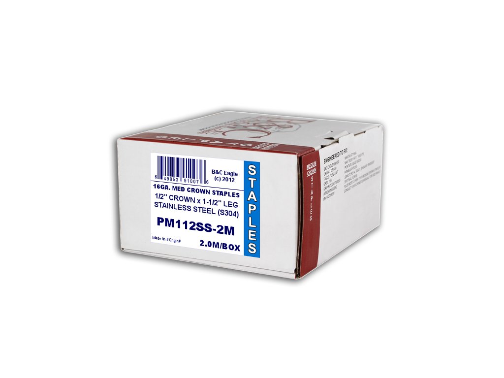 B&C Eagle PM112SS-2M 1-1/2-Inch Length x 1/2-Inch Medium Crown x 16 Gauge S304 Stainless Steel Construction Staples (2,000 per box)