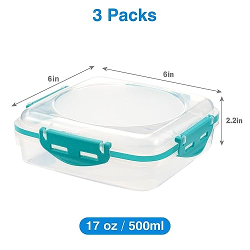 3 PCS Sandwich Containers - 100% Airtight & BPA-Free & Microwave and Dishwasher Safe Kitchen Storage Containers with Upgraded Snaps, Included 3 Different Color Sandwich Containers for Lunch Boxes