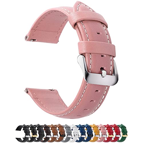 Fullmosa 20mm Leather Watch Bands Compatible with Samsung Galaxy Watch 5 40mm 44mm/Pro 45mm,Galaxy Watch 4 40mm 44mm/Classic 46mm 42mm(2021),Galaxy Watch 3 41mm/Watch 42mm/Active 2 40mm 44mm,Pink