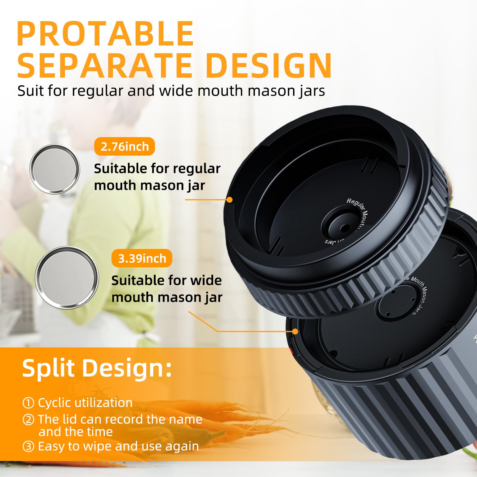 Electric Mason Jar Vacuum Sealer Kit for Wide Mouth and Regular Mouth Mason Jars,for Food Storage and Fermentation