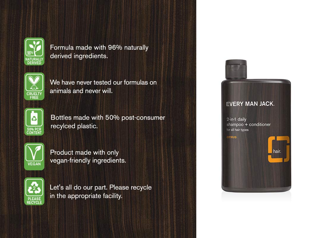 Every Man Jack 13.5 Ounce 2-in-1 Shampoo + Conditioner - Citrus (twin Pack), 27 Fluid Ounce