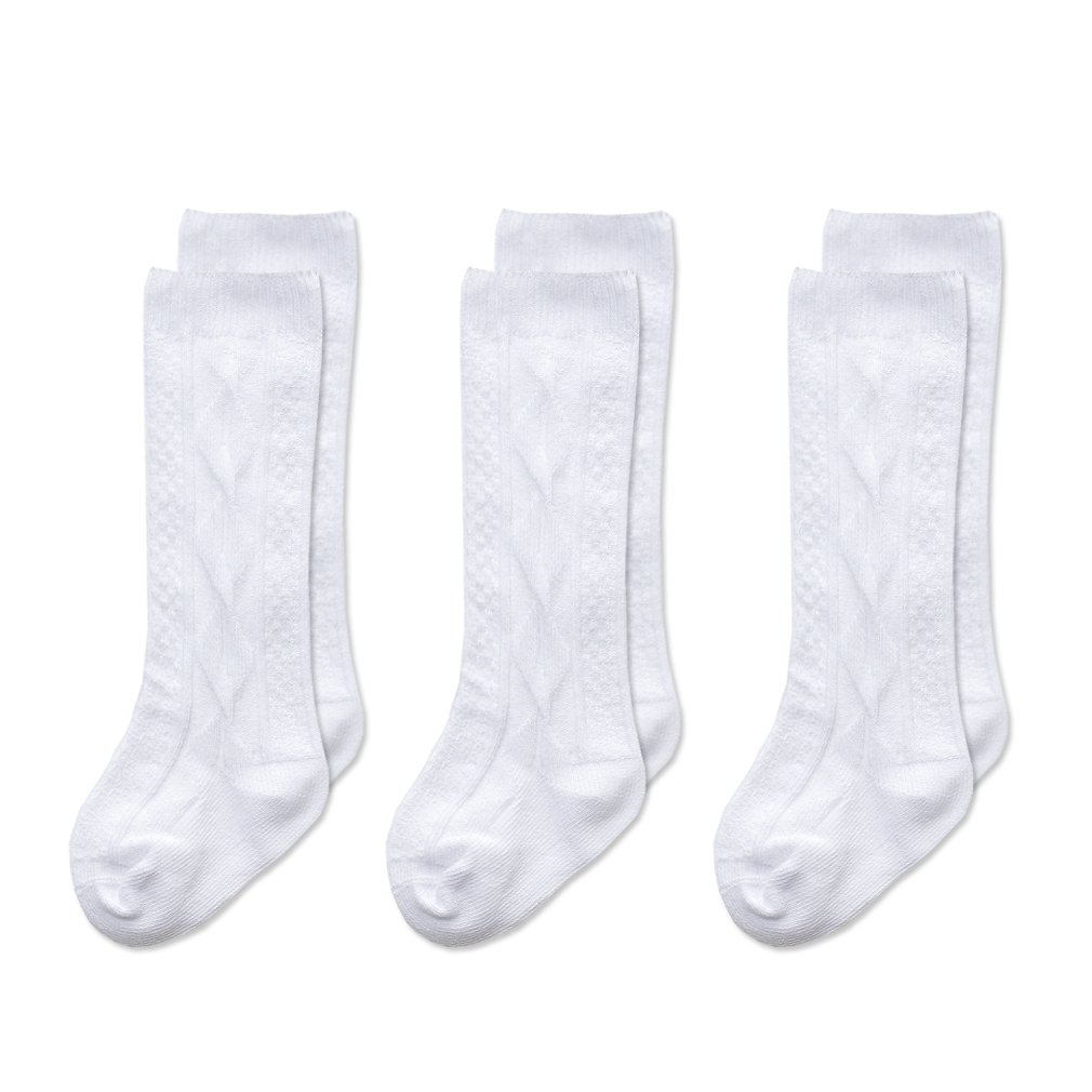 EPEIUS Unisex-Baby 3 Pair Pack Seamless Cable Knit Knee High Socks Infant Boys/Girls Uniform Stockings for 3-6 Months,White