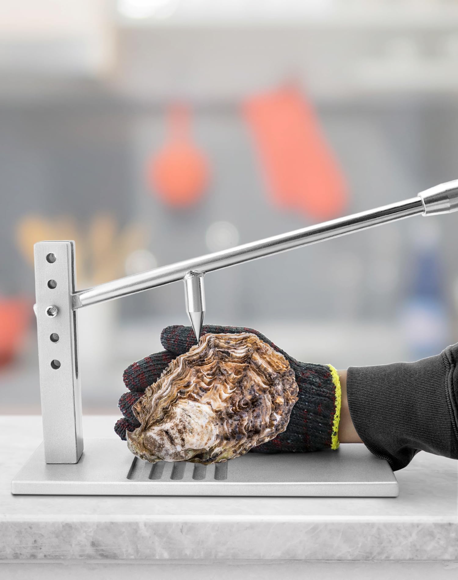 QWORK Oyster Shucker Machine Set - Oyster Shucker Tool, Adjustable Stainless Steel Oyster Opener Tool with Aluminum Alloy Base, Suction Cups, G-Clip, Knives, and Cut-Resistant Gloves
