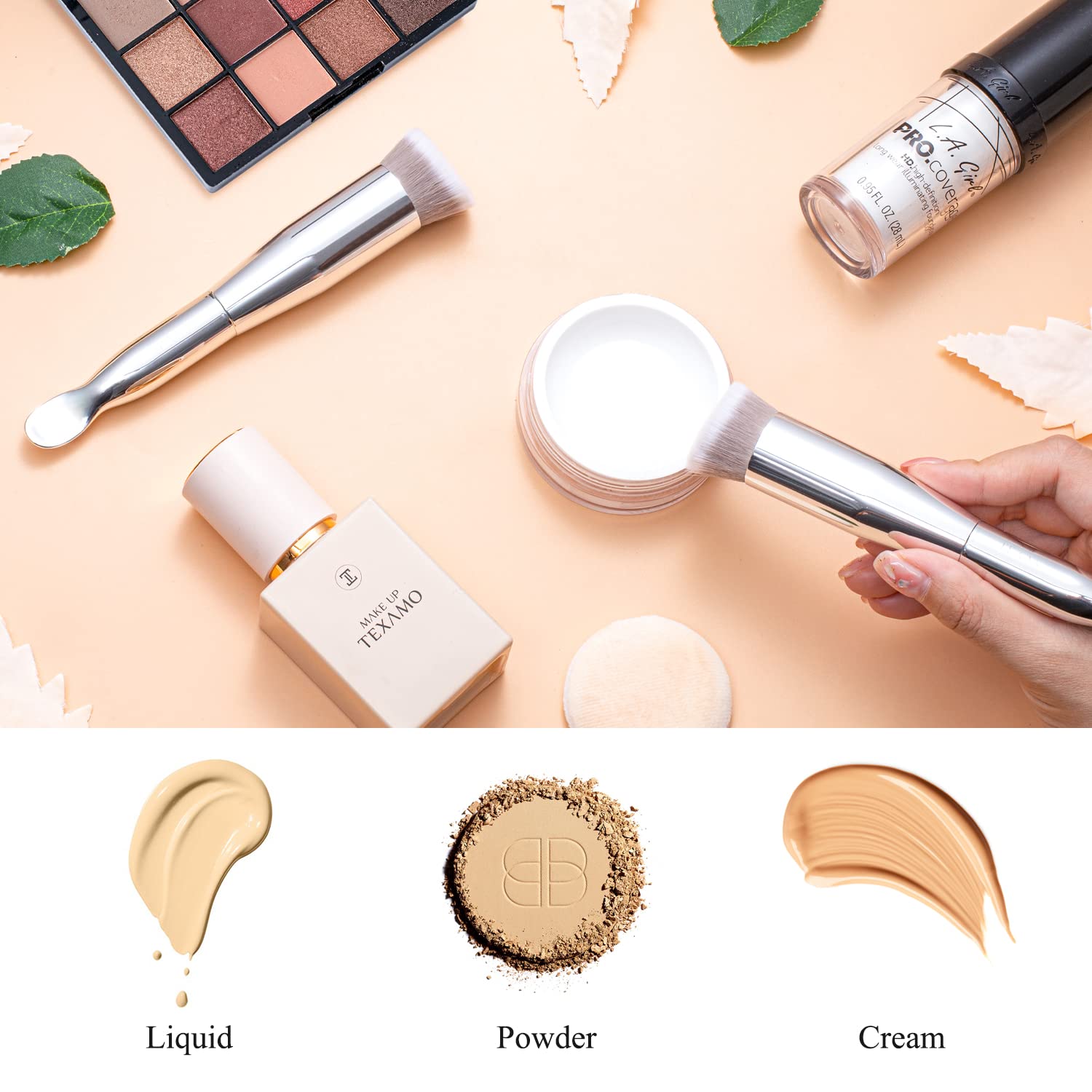 Flat Top Kabuki Foundation Brush TEXAMO Spoon Dual-ended Angled Foundation Makeup Brush Concealer Brush Premium Face Brush, Blending Powder Cream Buffing Stippling