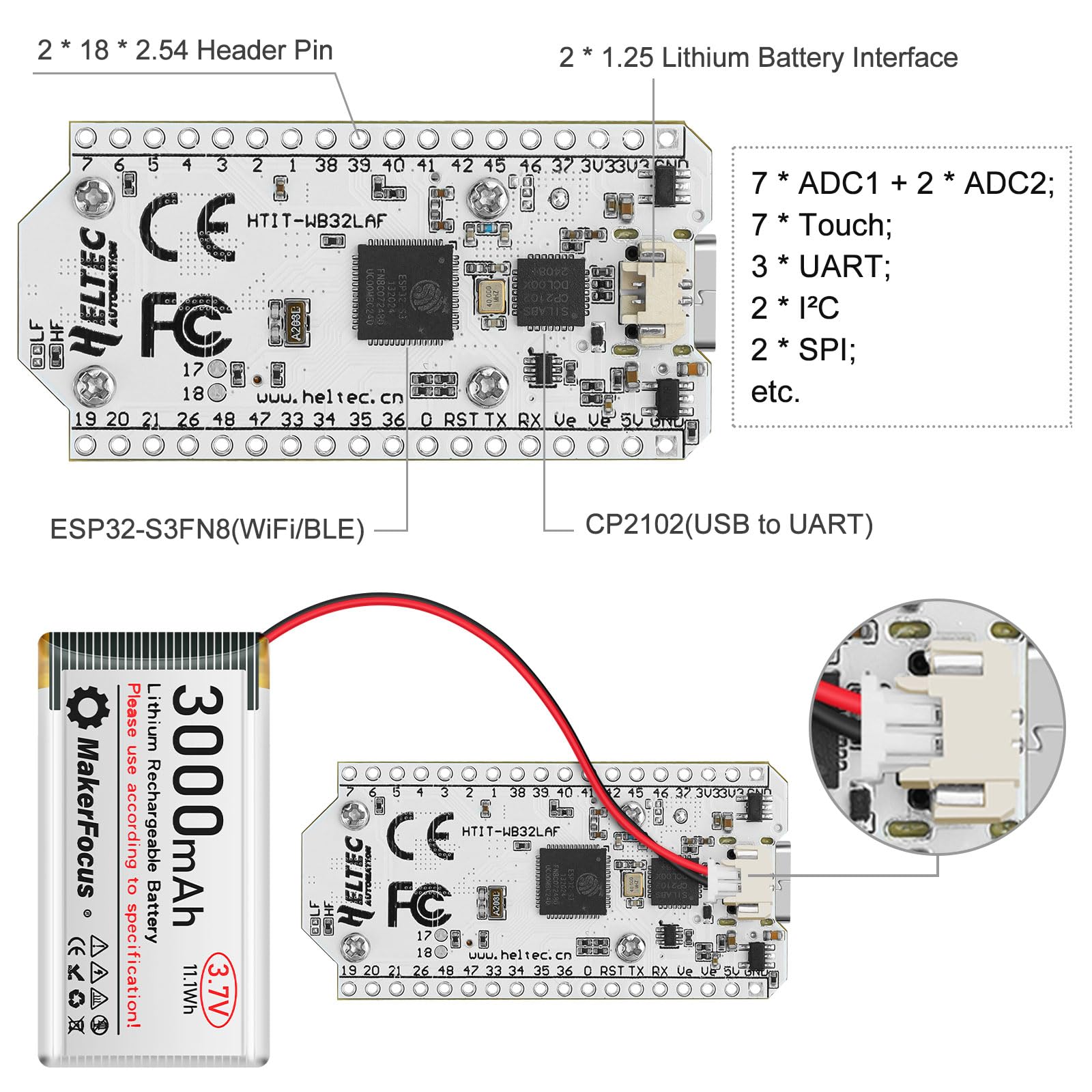 MakerFocus ESP32 LoRa V3 Development Board with 915 MHz Antenna Integrated WiFi Bluetooth SX1262 CP2102 0.96-inch OLED Display Type C for Meshtastic IoT Arduino Intelligent Scenes