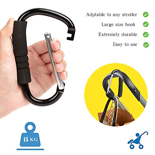 Funbliss Stroller Hooks by Baby,2 Pack Convenient Organizer Hook Bag Clips to Diaper Bags Clothing,Purses,Groceries,Great Hook Set for Mommy When Walking or Shopping(Black)