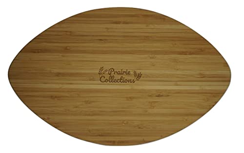 Prairie Collections Football Shaped Bamboo Serving Tray (10" x 16" x 2.5β) Includes 2 Dip Trays - Large Chip Serving Dish for Parties
