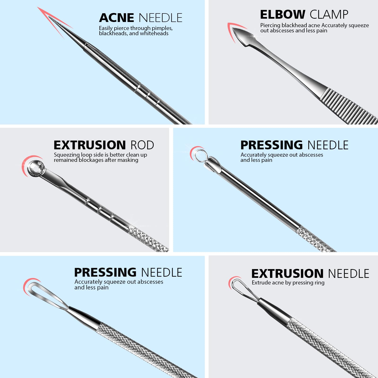 Teenitor 7 in 1 Pimple Popper Tool Kit Blackhead Remover Tools Blackhead Extractor, Pimple Extractor Pimple Popper Tool Zit Popper Tool Acne Tools Comedone Extractor Black Head Remover for Face