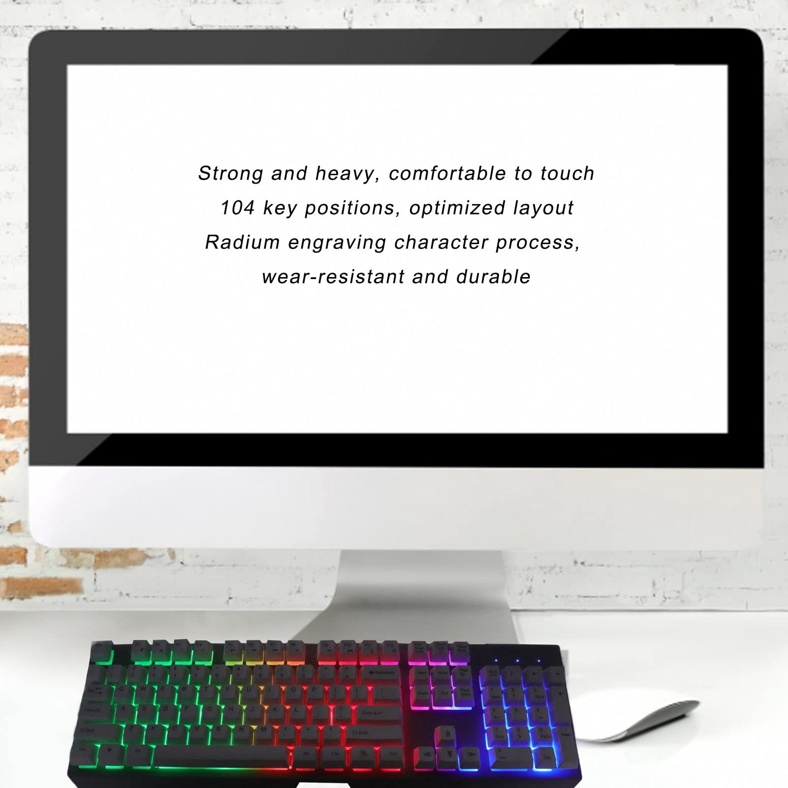 Acogedor Mechanical Gaming Keyboard, RGB Backlight USB Wired 104 Keys Mechanical Feeling Keyboard with Wrist Rest for Home Office Gaming(GK60 Keyway White)