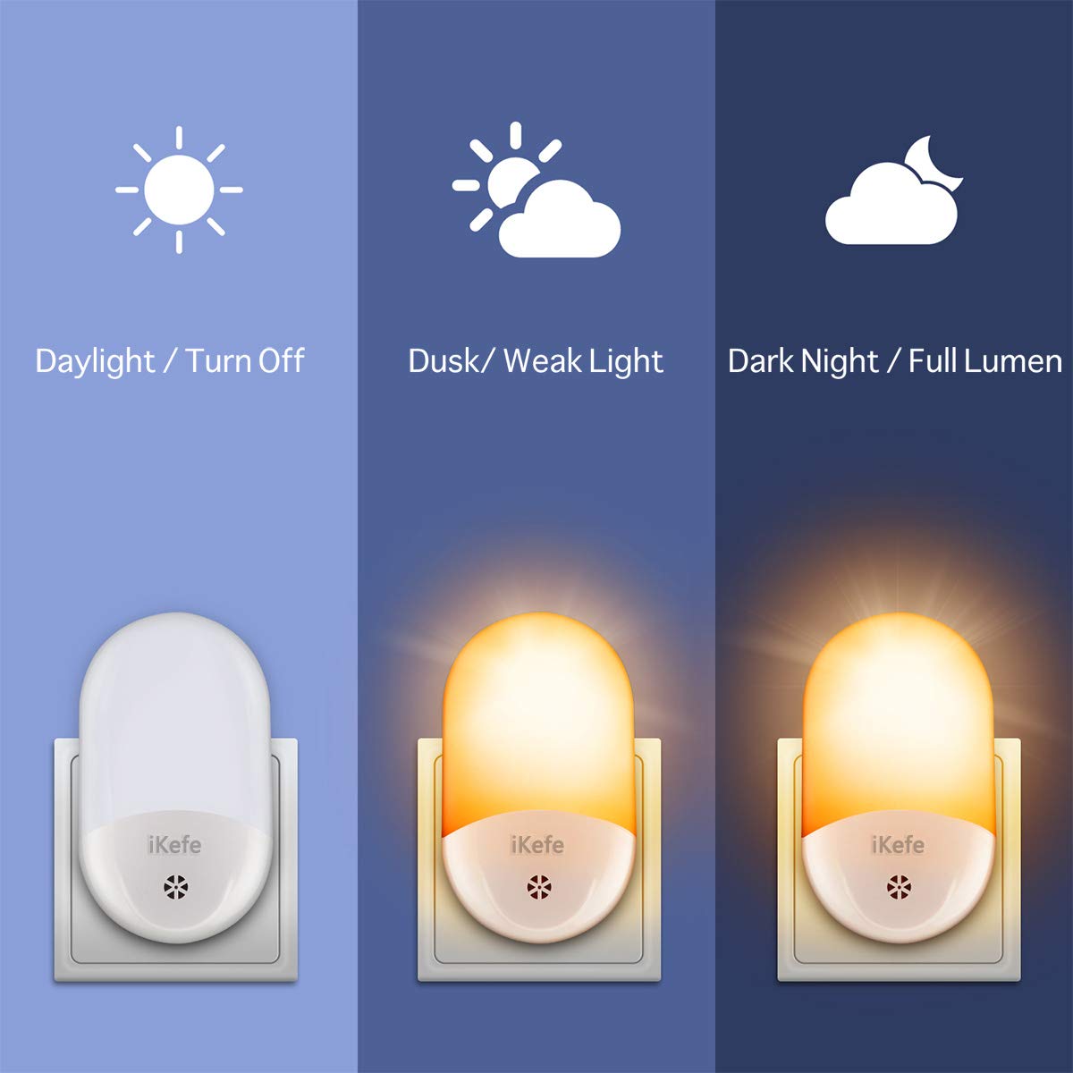 iKefe 2PCS LED Wall Plug-in Night Light Lamp with Automatic Light Sensor, Soft Warm White/Electric Outlet Plug Nightlight for Bathroom, Toddler, Kids, Baby Room, Nursery, Bedroom, Hallway, Kitchen
