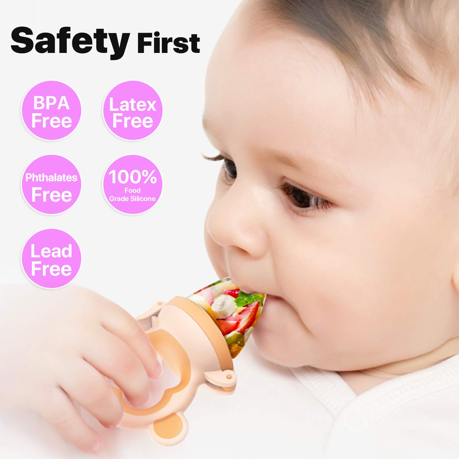 Baby Food Feeder Fruit Feeder Pacifier (2 Pack) - Silicone Fresh Food Feeder with 6 Replaceable Silicone Teething Pacifiers, Infant Teething Toy Teether, Ideal Teething & First Baby Feeding by MICHEF