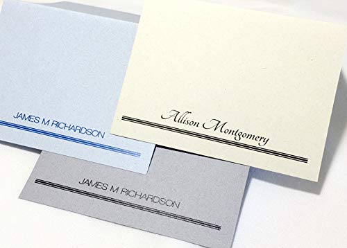 Personalized Note Cards w Matching Envelopes Printed with Full Name. Sets of 50 or 20. Folding cards, blank Inside. Beautiful quality. Optn'l Return Address Labels