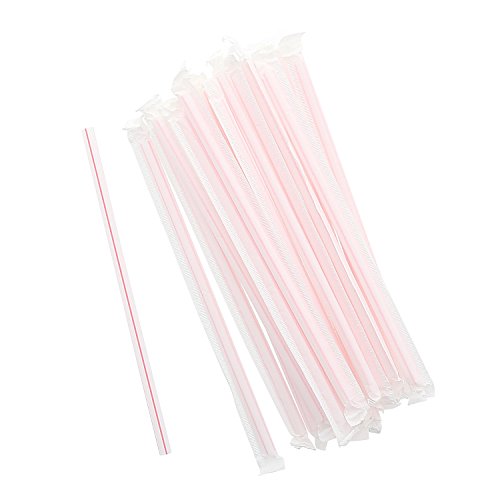 AmerCare 7.75 Inch Giant White with Red Stripes Paper Wrapped Straws, Case of 7200