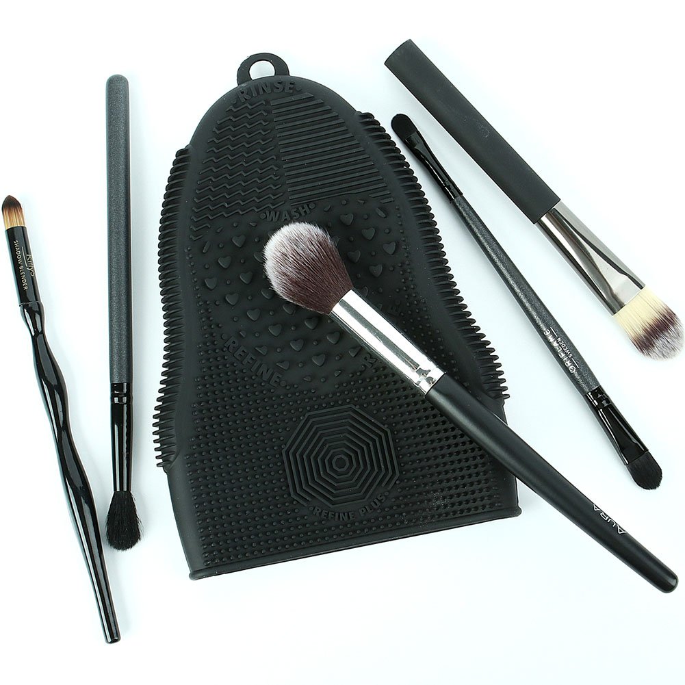 ScivoKaval Makeup Brush Cleaner Mat Mitt Glove Silicone Cosmetic Cleaning Scrubber Tool for Face Brushes and Eye Brush Washing Pad Black