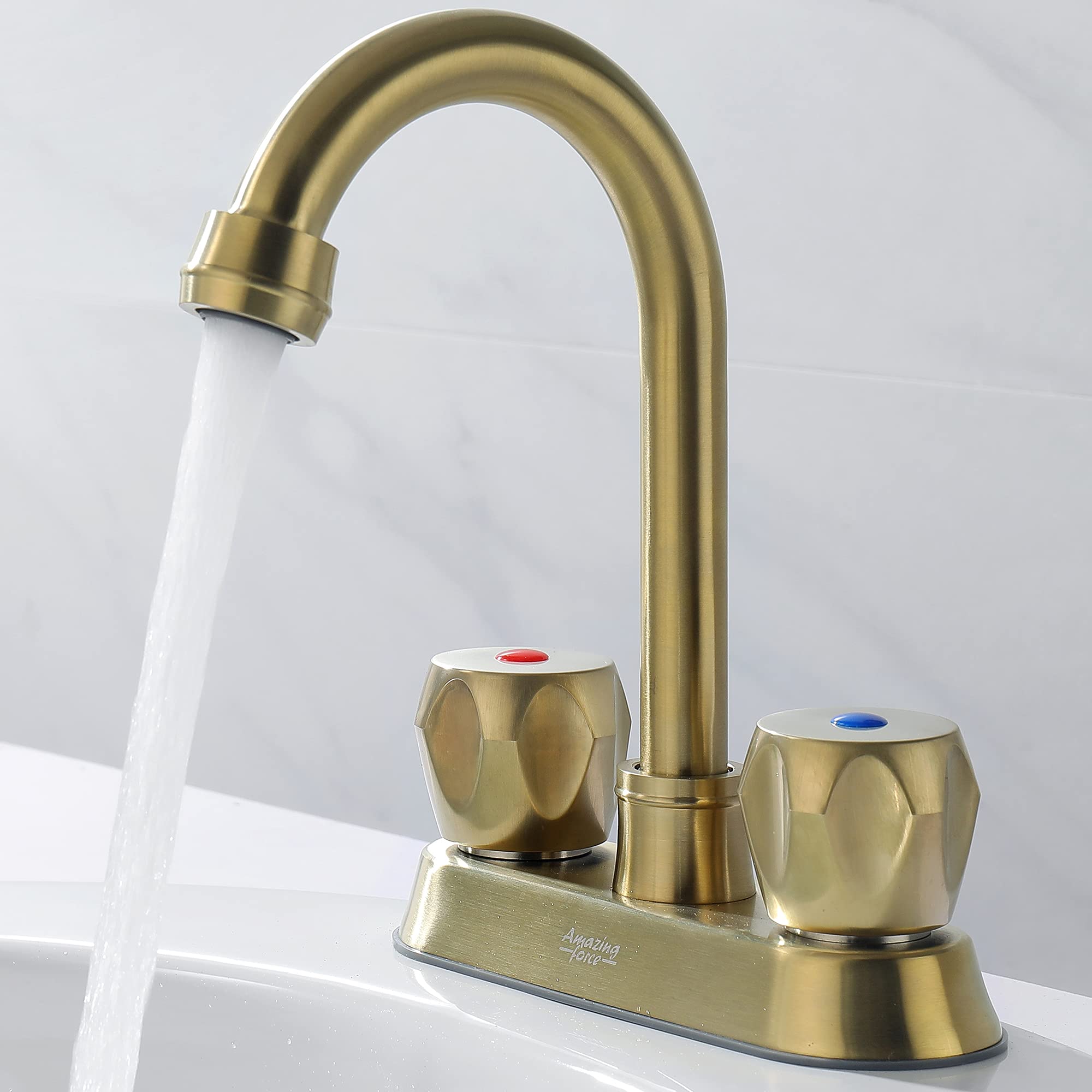 AMAZING FORCE 2 Handle Bathroom Sink Faucet, Centerset Bathroom Faucet with Pop-Up Sink Drain Stainless Steel with Overflow, Supply Utility Hose for Laundry Vanity Brushed Nickel 1.2 GPM