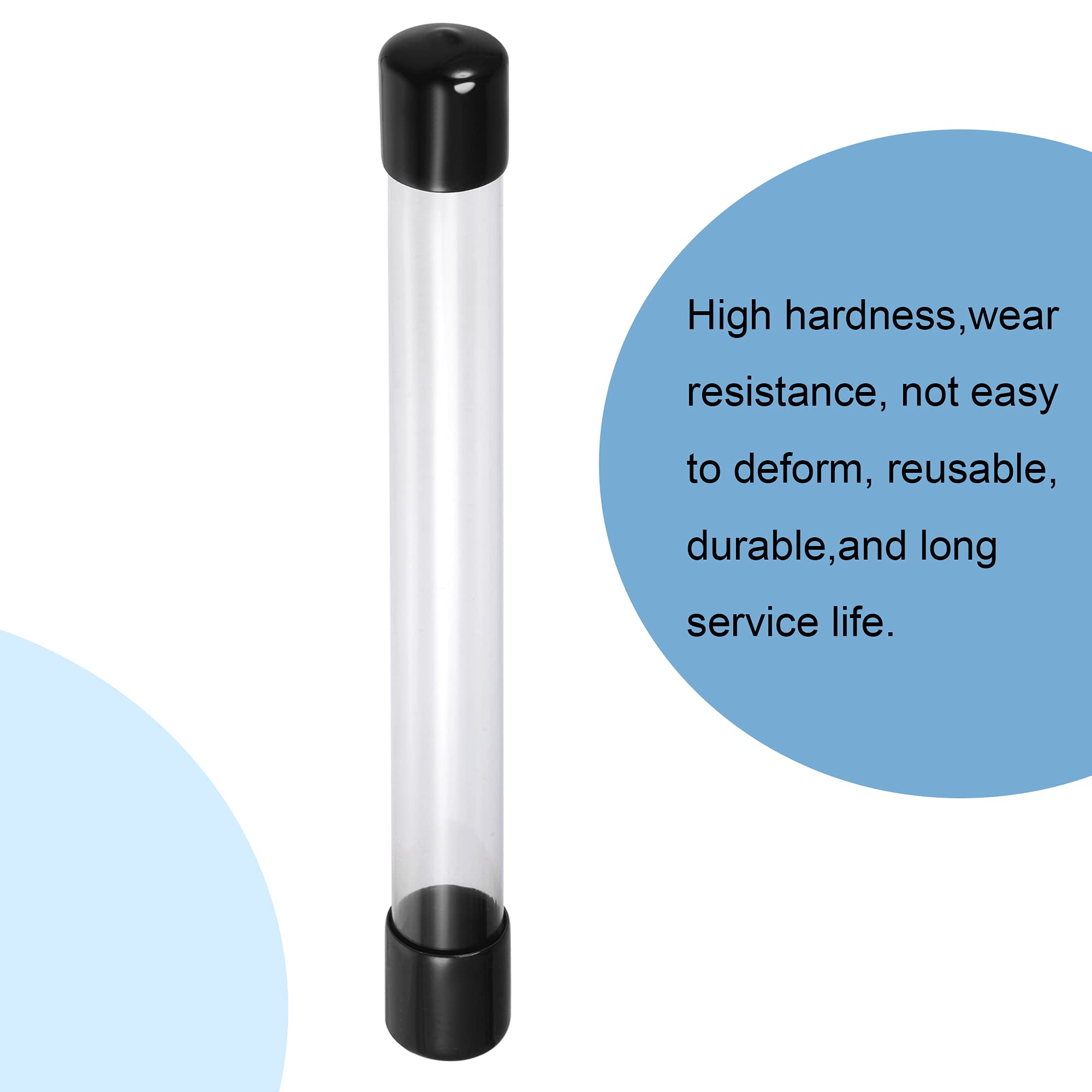 MECCANIXITY Clear Storage Tube 13/16" x 9"(20mm x 230mm) Lightweight for Bead Containers, Craft, DIY with Black Caps 2 Pack