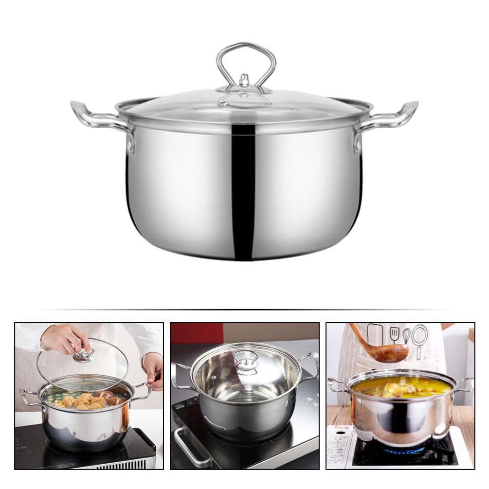 ABOOFAN Stainless Steel Stockpot with Glass Lid,Pasta Soup Pot for Cooking Simmering Soup Stew, Heavy Duty Cookware for Induction 18cm