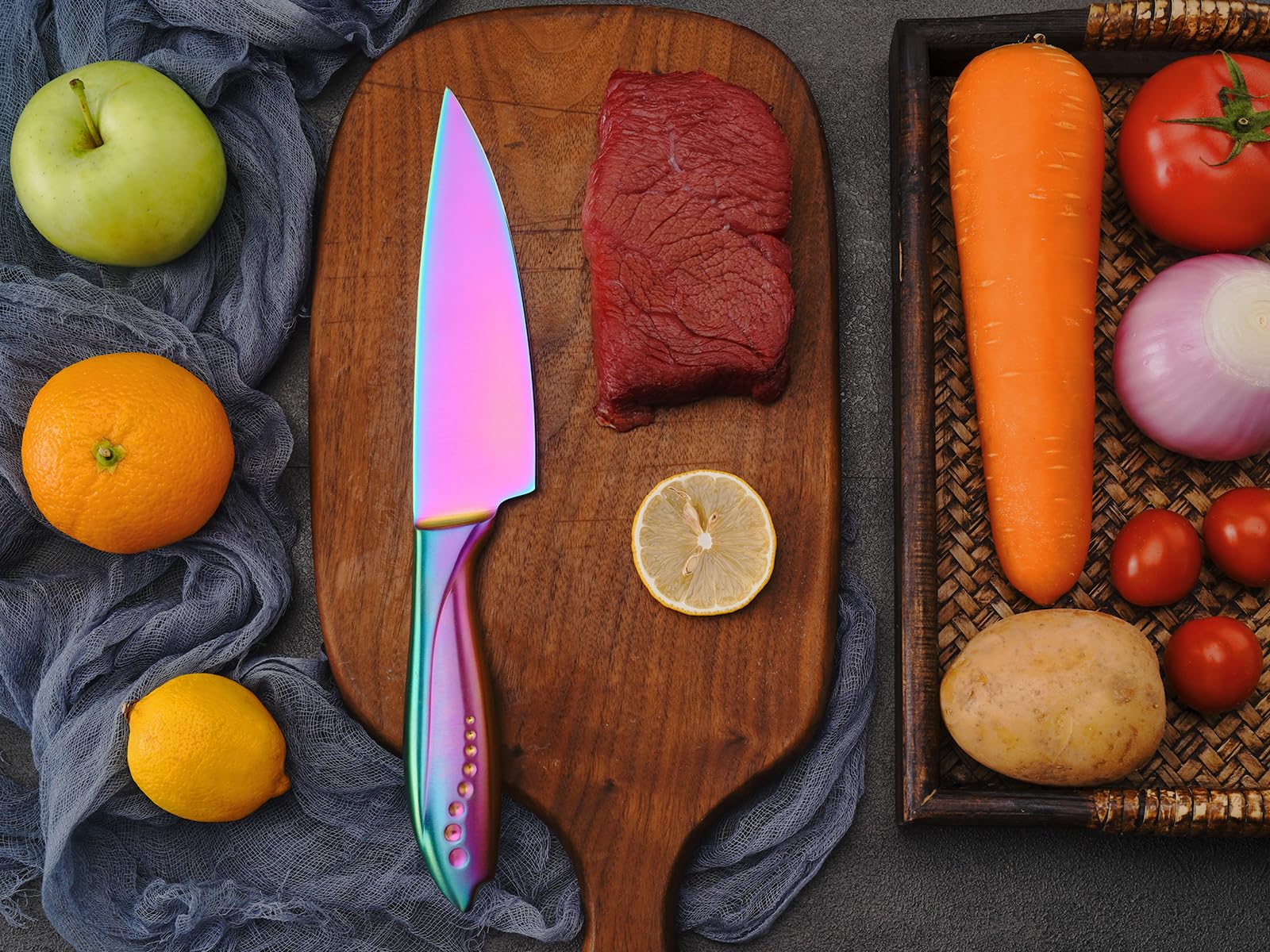 WELLSTAR Chef Knife, 6 Inch Kitchen Chef’s Knife Sharp High Carbon Stainless Steel Cooking Knife for Meat Sushi Vegetable Fruit Cutting Slicing Dicing, Useful Rainbow Kitchen Gadget