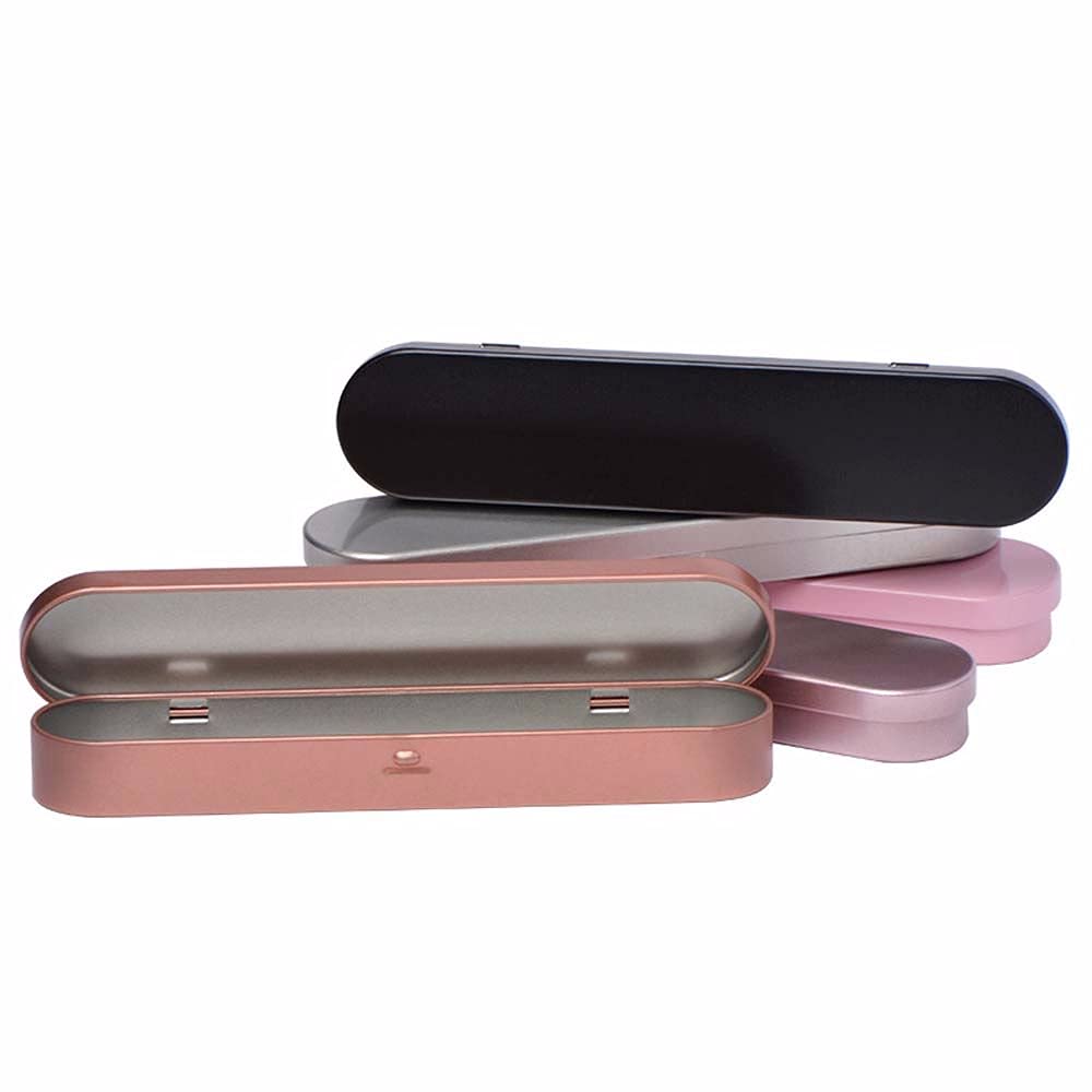 Metal Hinged Tin Pen Box Small Pencil Case Rectangular Empty Hinged Tins Box Containers Storage Organizer for Pen, Pencil, Makeup Brushes(Pink)
