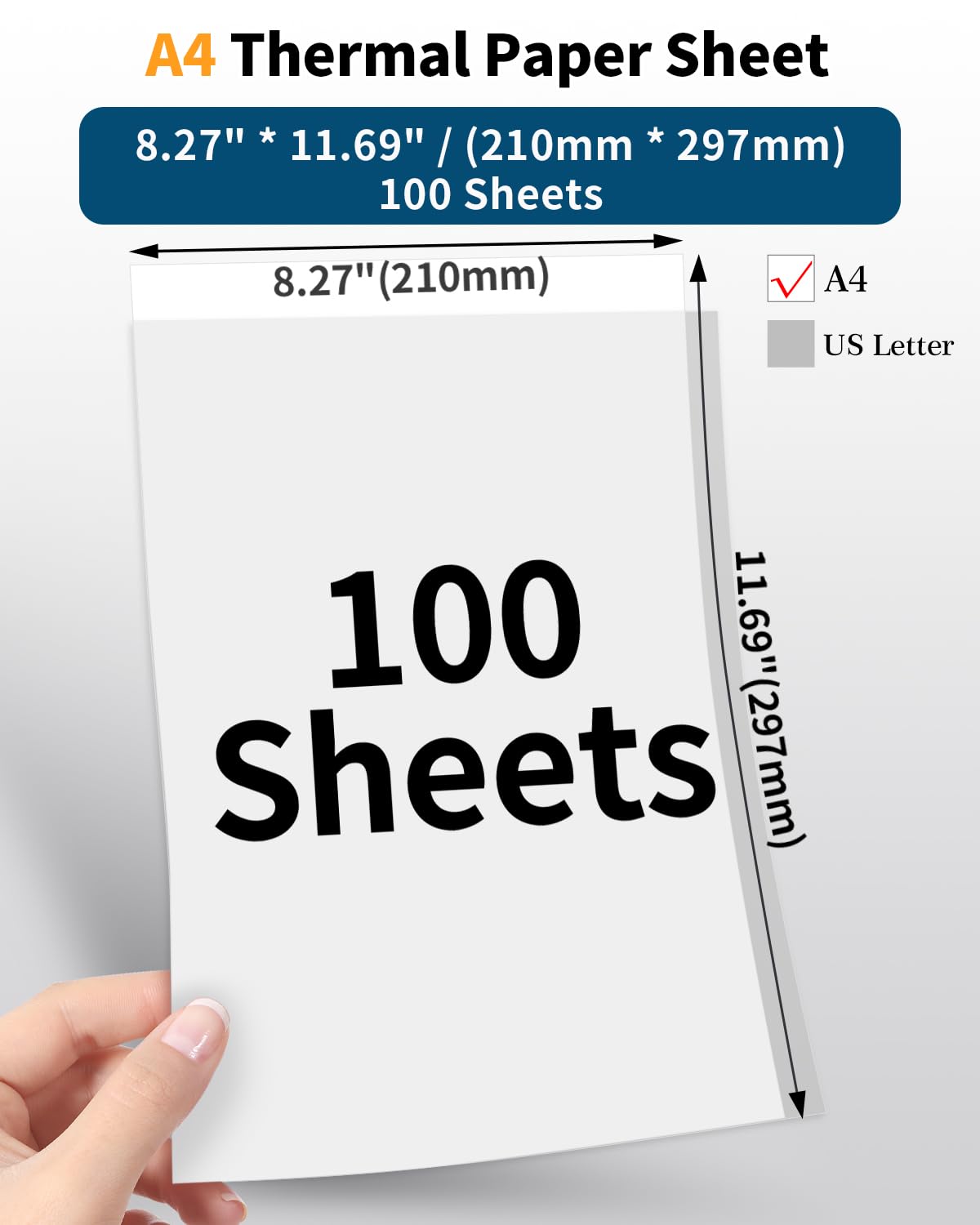 A4 Thermal Paper - 8.27β x 11.69β (210mm x 297mm) Quick-Dry Printing Paper, Compatible with Phomemo M08F-A4 M832 M831 M833 M834 M835 Q301 Q302 Thermal Printer for Documents Contracts, 100 Sheets