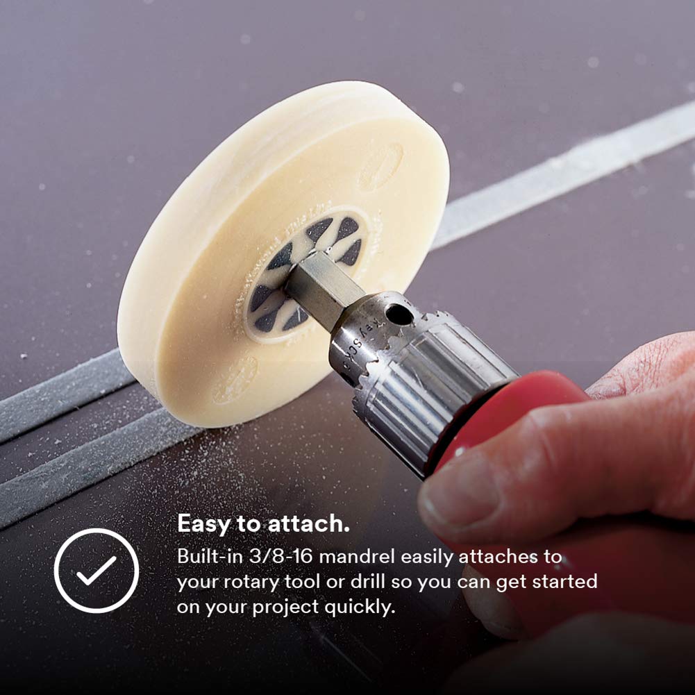 Cubitron 3M Stripe Off Wheel Adhesive Remover Eraser Wheel Removes Decals, Stripes, Vinyl, Tapes and Graphics 4β diameter x 5/8β thick 3/8-16 threaded mandrel 07498 Pack of 1