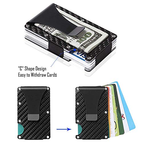 Calicob Carbon Fiber Wallet RFID Slim Minimalist Metal Elegant (Black)