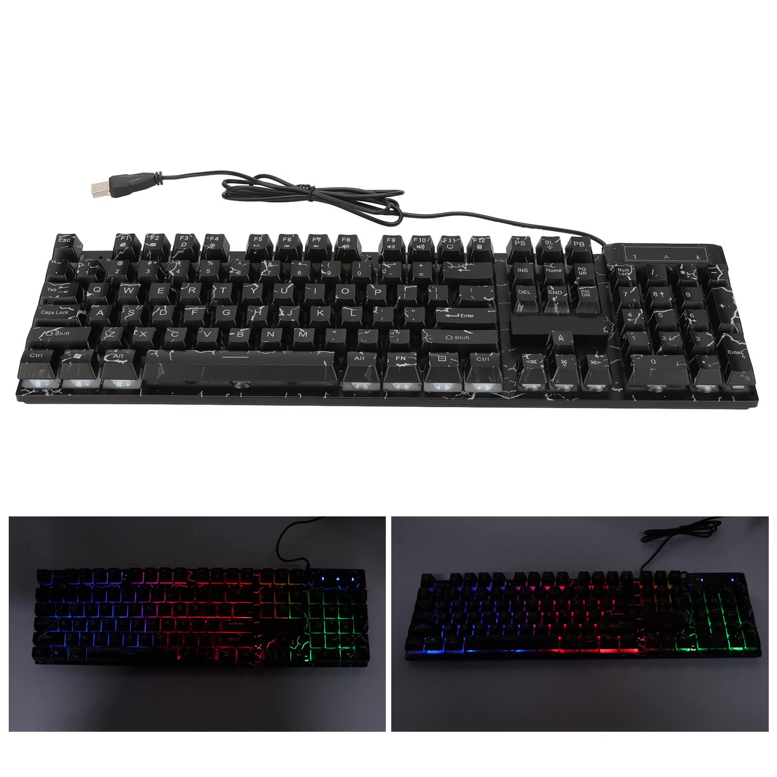 Acogedor USB Wired Mechanical Gaming Keyboard, 104 Keys RGB Colorful Lighting Portable Mechanical Keyboard with Suspended Keycaps for PC Computer Gamer