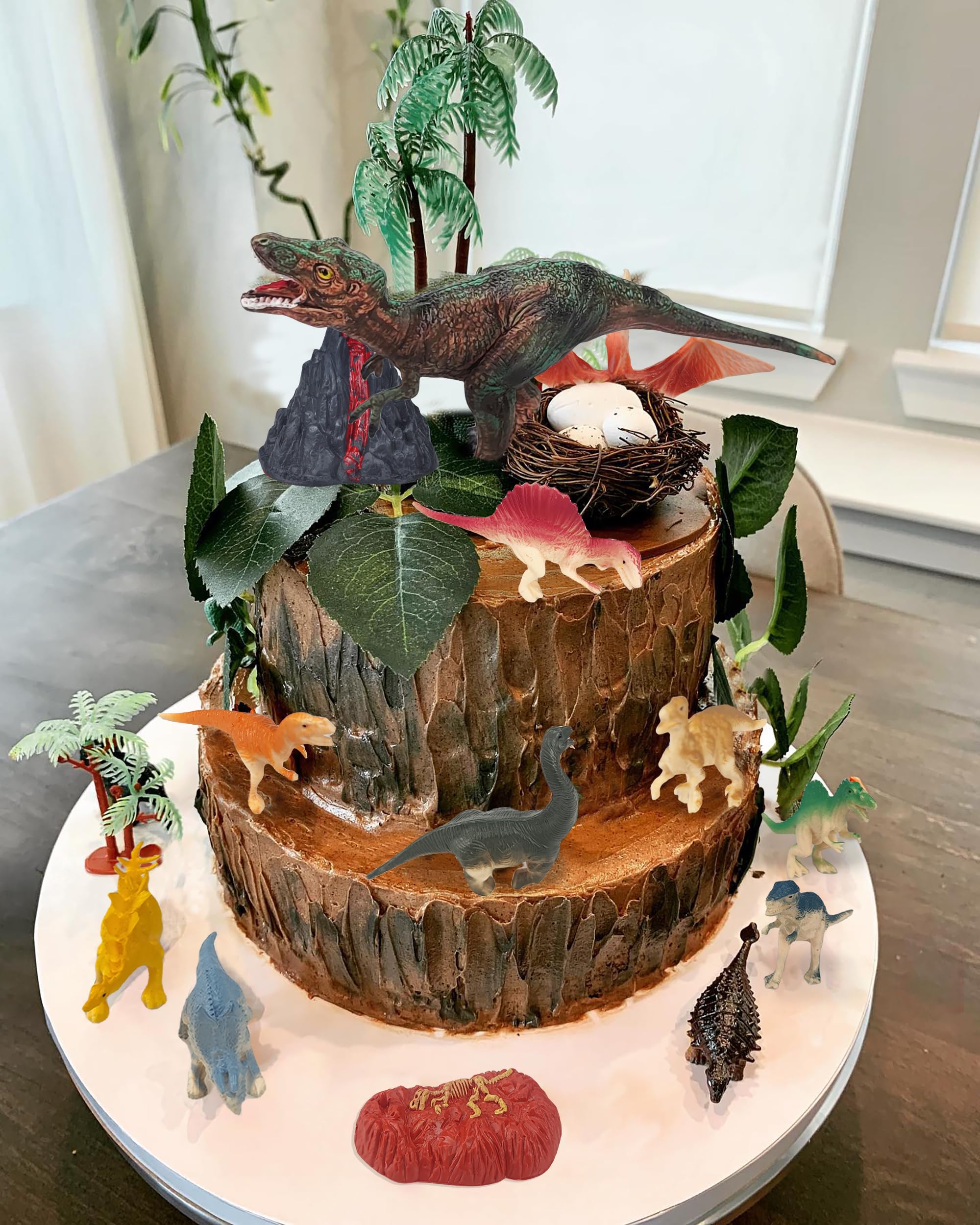 29 PCS Dinosaur Cake Toppers with Dinosaur Eggs Volcano Trees cake Decorations for Dinosaur Birthday, Boys Girls dinosaur birthday Party Cake Decorations