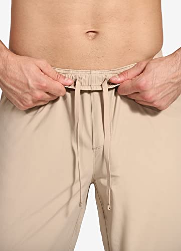 BALEAF Men's Running Pants Elastic Waist Lightweight Jogging Stretch Golf Workout Pants with Zipper Pockets Khaki XL