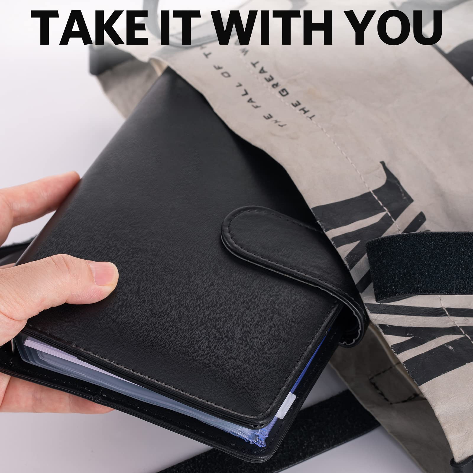A6 Budget Binder with 8pcs Zipper Cash Envelopes, Pu Leather Cash Organizer for Money Saving with 12pcs Bill Budgeting Sheets Black