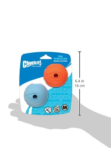 Chuckit The Whistler Ball Dog Toy, Medium (2.5 Inch Diameter) for Dogs 20-60 lbs, Pack of 2, Multicolor