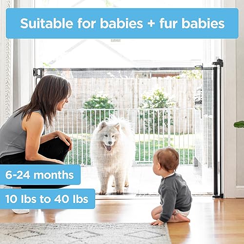 Retractable Baby Gate Perma Child Safety 41" Tall x 71β Wide, Mesh, For Stairs, Doorways, Dogs, Pets, Indoor, Outdoor, One-Handed Operation, Locking, Easy Install, Hardware Mount, Black
