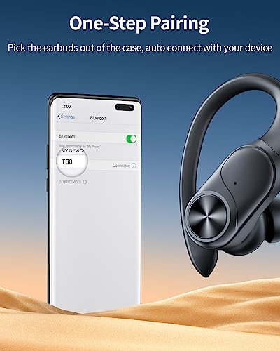 Bluetooth Headphones Wireless Earbuds 80hrs Playtime Wireless Charging Case Digital Display Sports Ear buds with Earhook Premium Deep Bass IPX7 Waterproof Over-Ear Earphones for TV Phone Laptop Black