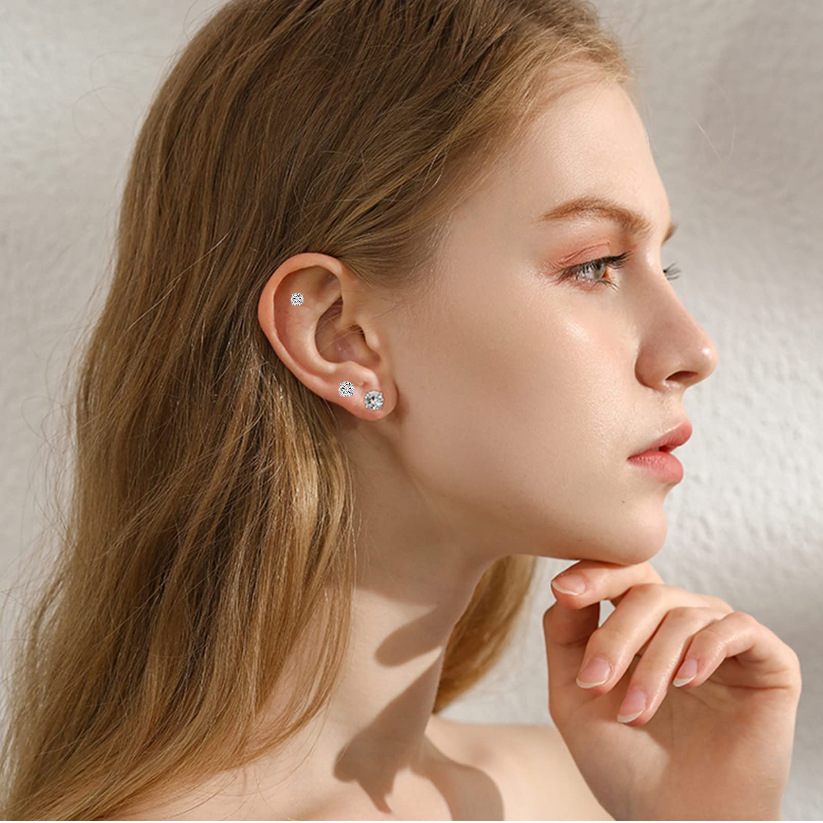 6 Pairs 18K Gold Plated Earring Sets for Multiple Piercing, Small Huggie Hoop Earrings, Flat Back Tiny Ball CZ Stud Earrings for Women Girls