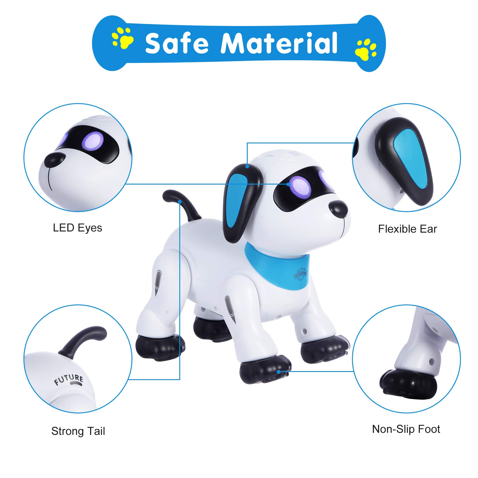 yiman Remote Control Robot Dog Toy, Programmable Interactive & Smart Dancing Robots for Kids 5 and up, RC Stunt Toy Dog with Sound LED Eyes, Electronic Pets Toys Robotic Dogs for Kids Gifts Blue