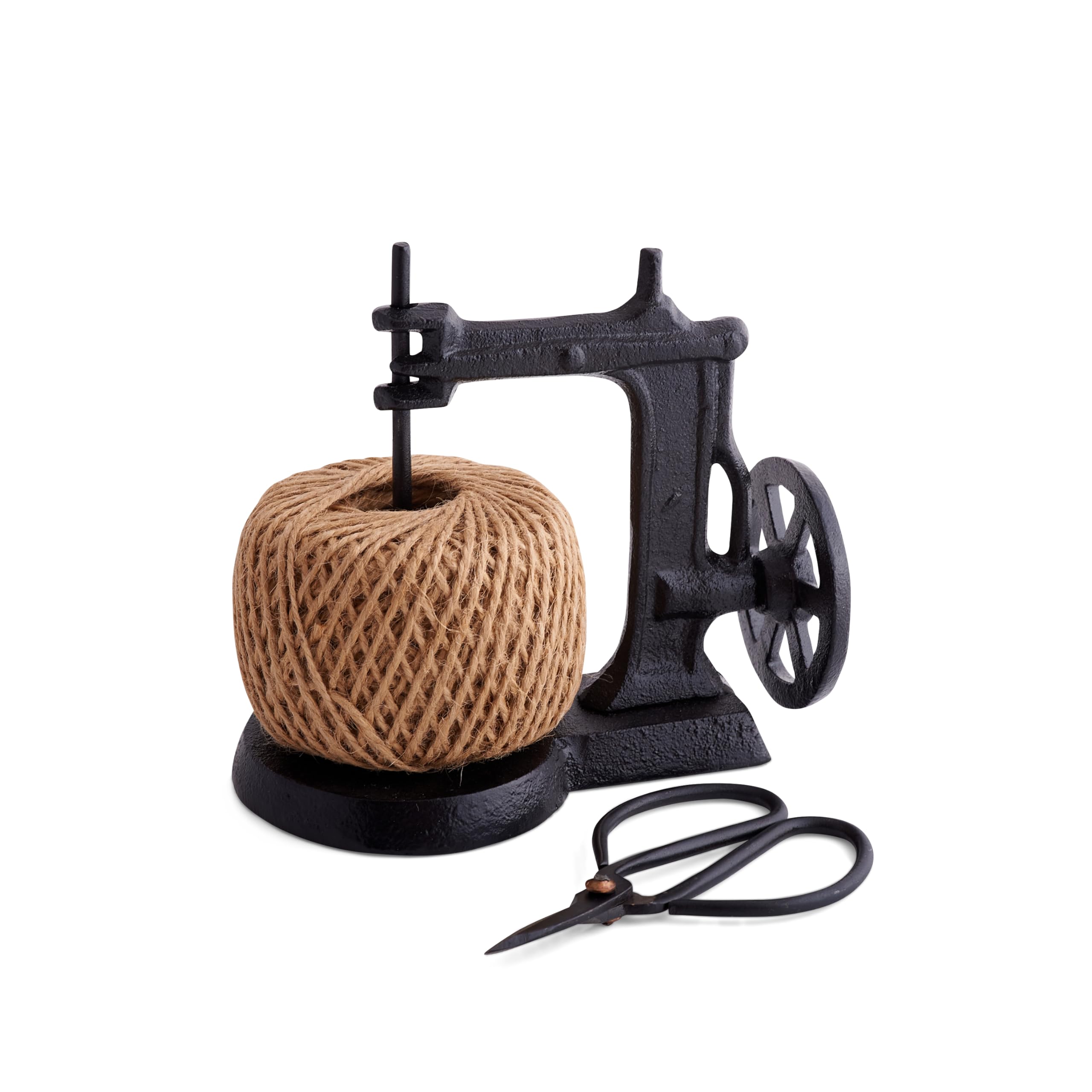 Cast Iron Sewing Machine Twine Holder & Scissor Set