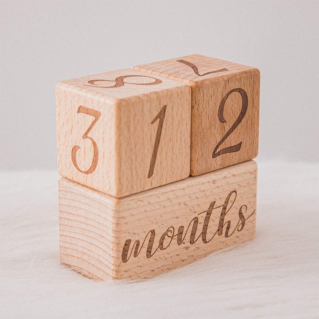 Baby Month Blocks Wooden Baby Milestone Age Blocks with Weeks Months Years, Baby Photoshoot Props, (Small Size,4cm)