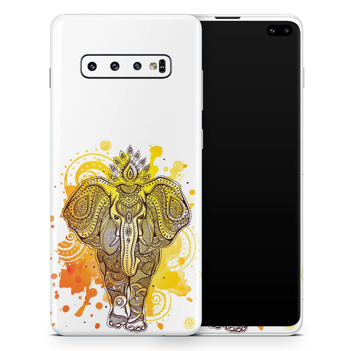 DesignSkinz Bright Orange Ethnic Elephant Protective Vinyl Decal Wrap Skin Cover Compatible with The Samsung Galaxy S20 (Screen Trim & Back Glass Skin)
