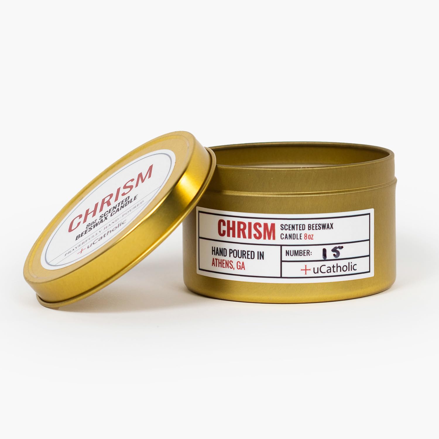 Catholic Chrism Beeswax Candle | Pure Chrism Essence | Pure Beeswax | Hand Poured in The USA | Wood Wick Highly Scented and Long Lasting (Chrism, 4oz)…