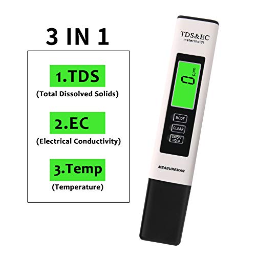 MEASUREMAN PH Meter and TDS Meter Combo,0-14 PH Value, 0.01 Resolution TDS Meter, EC Meter & Temperature Meter 3 in 1, Accuracy ± 2%, 32.0-176.0°F Green Backlight Meter"